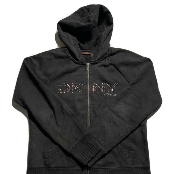 Dkny | Jackets & Coats | Dkny Womens Sweater Jacket Hoodie Black Rhinestones Size L | Poshmark